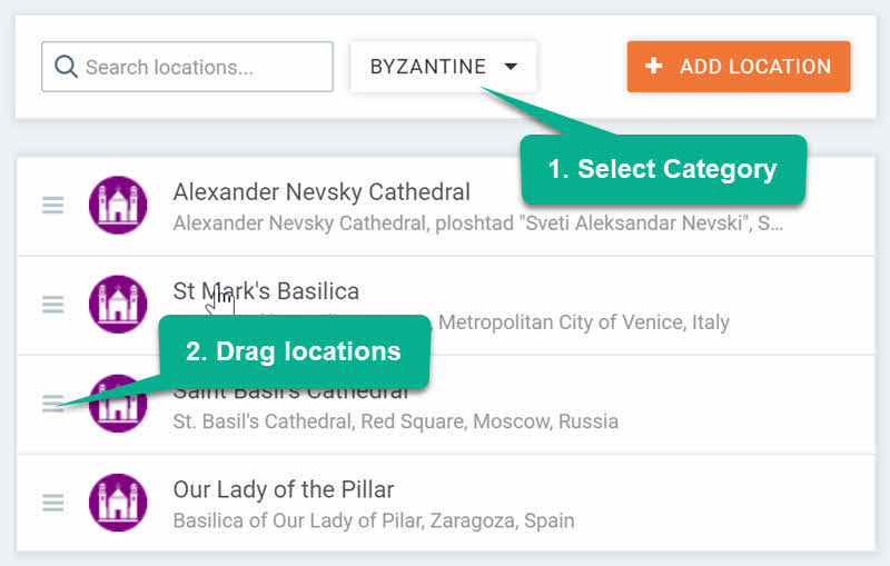 Sorting locations in a category – Mapme