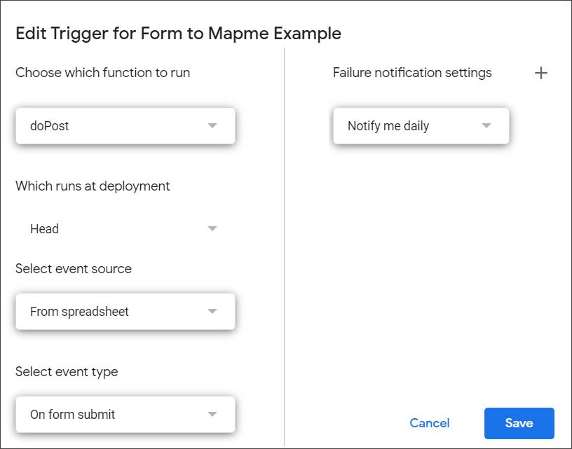Send Google form submissions to your map - Mapme